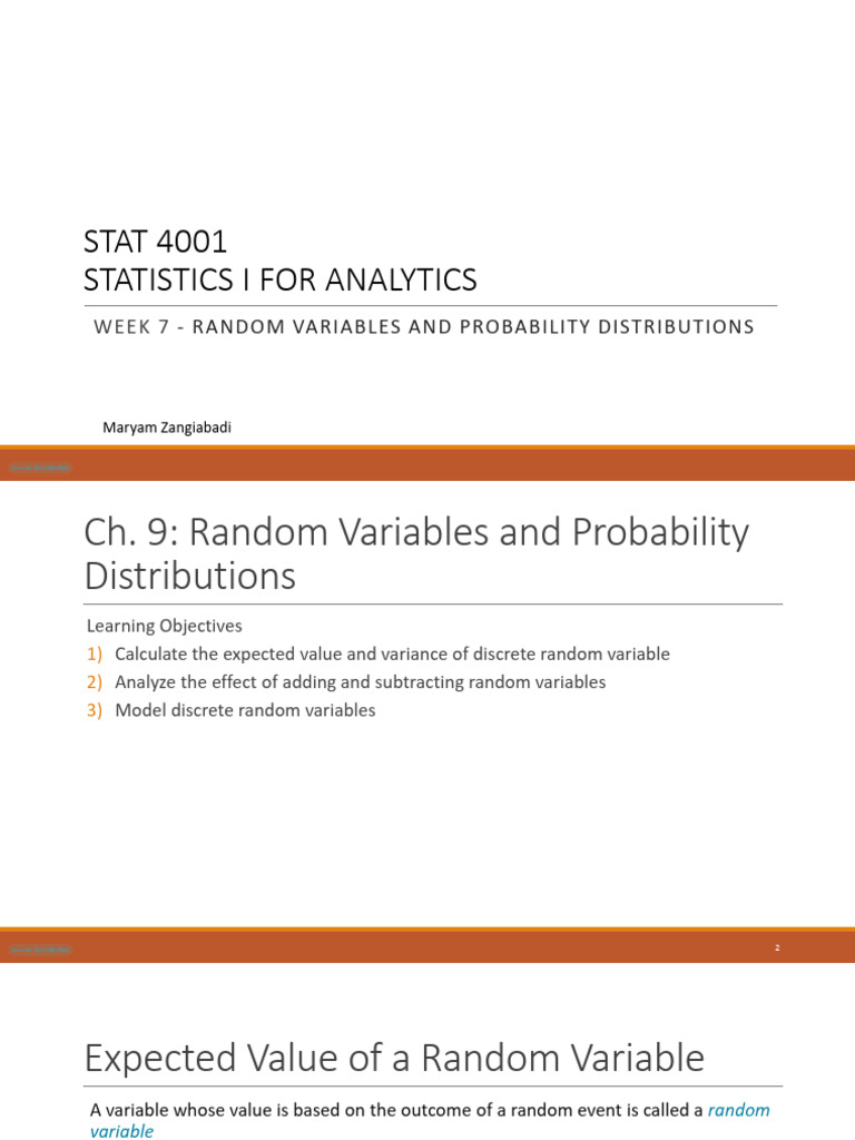 W7 - Random Variables and Probability Distribution | PDF | Variance | Probability Distribution