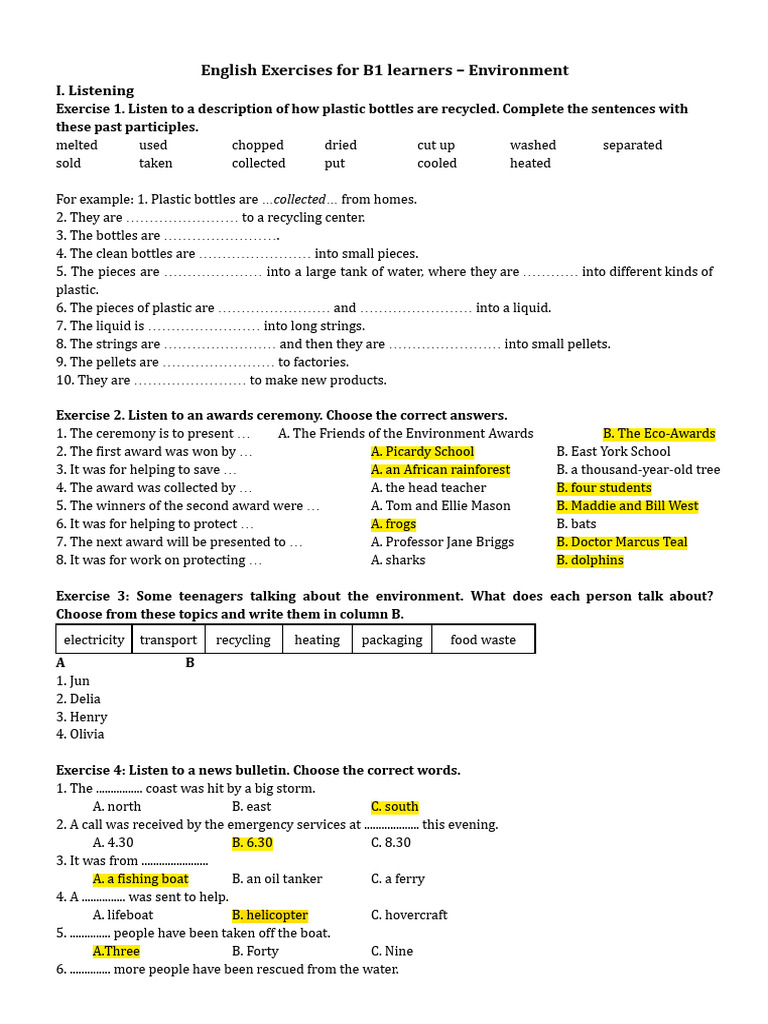 English Listening Exercises For B1 - Our Environment | PDF | Environmental Issues | Earth Sciences