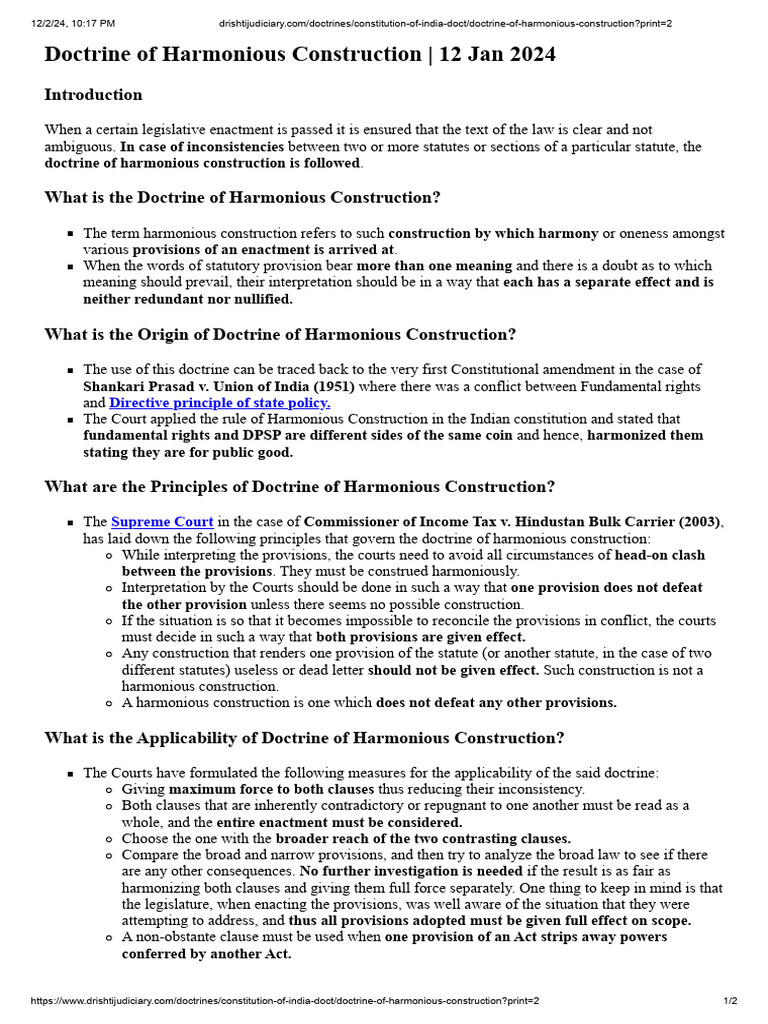 D. of Harmonious Construction | PDF | Political Law | Common Law