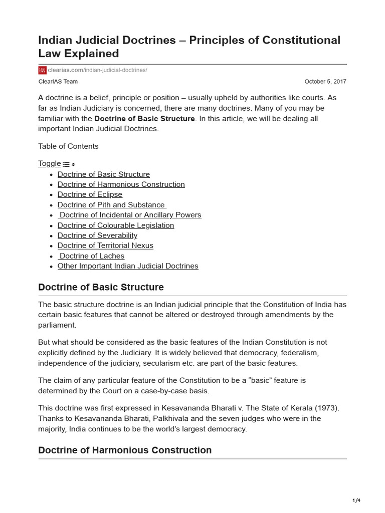 Indian Judicial Doctrines Principles of Constitutional Law Explained ...