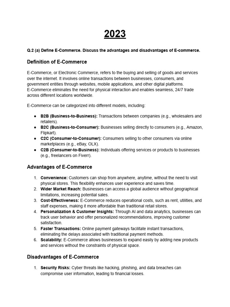 E-Commerce 2023 PYQ Solution | PDF | Enterprise Resource Planning | E Commerce