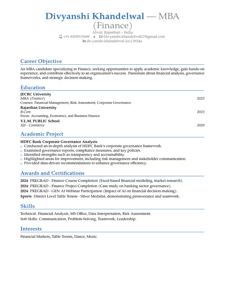 Divyanshi Khandelwal Resume. | PDF