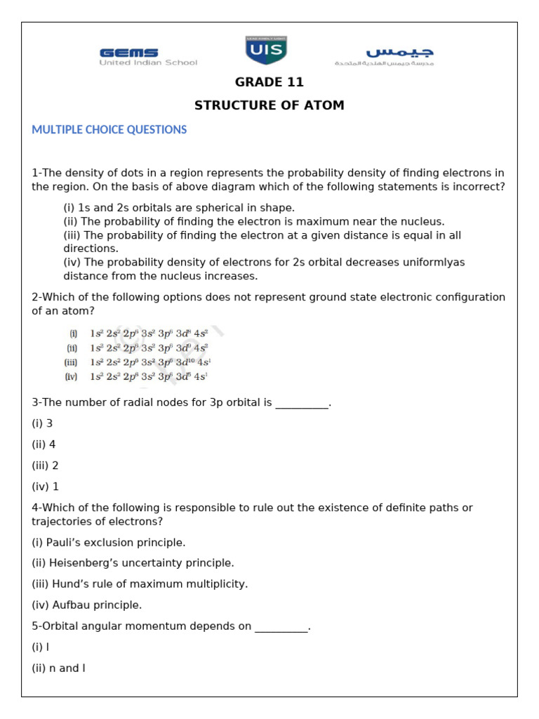 6-WS- ATOMIC STRUCTURE | PDF | Atomic Orbital | Electron Configuration
