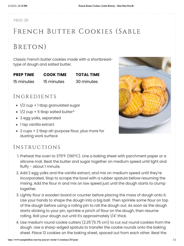 Classic French Butter Cookies Recipe | PDF | Butter | Dough