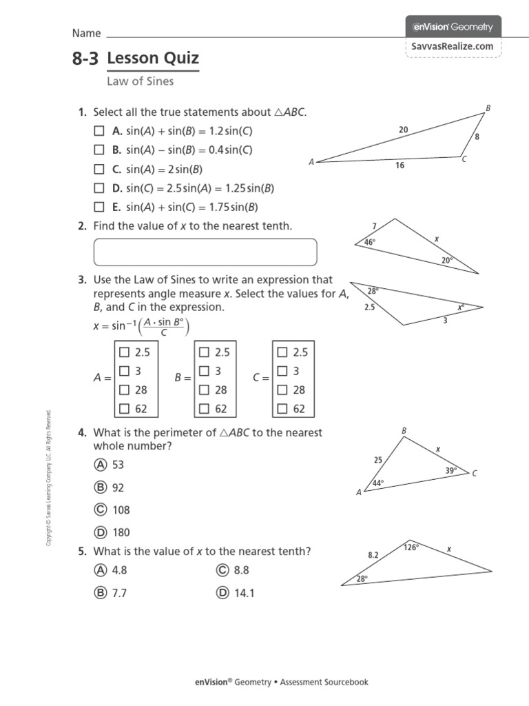 Printable - 8-3+8-4 - Lesson Quiz | PDF | Triangle Geometry | Euclidean Plane Geometry