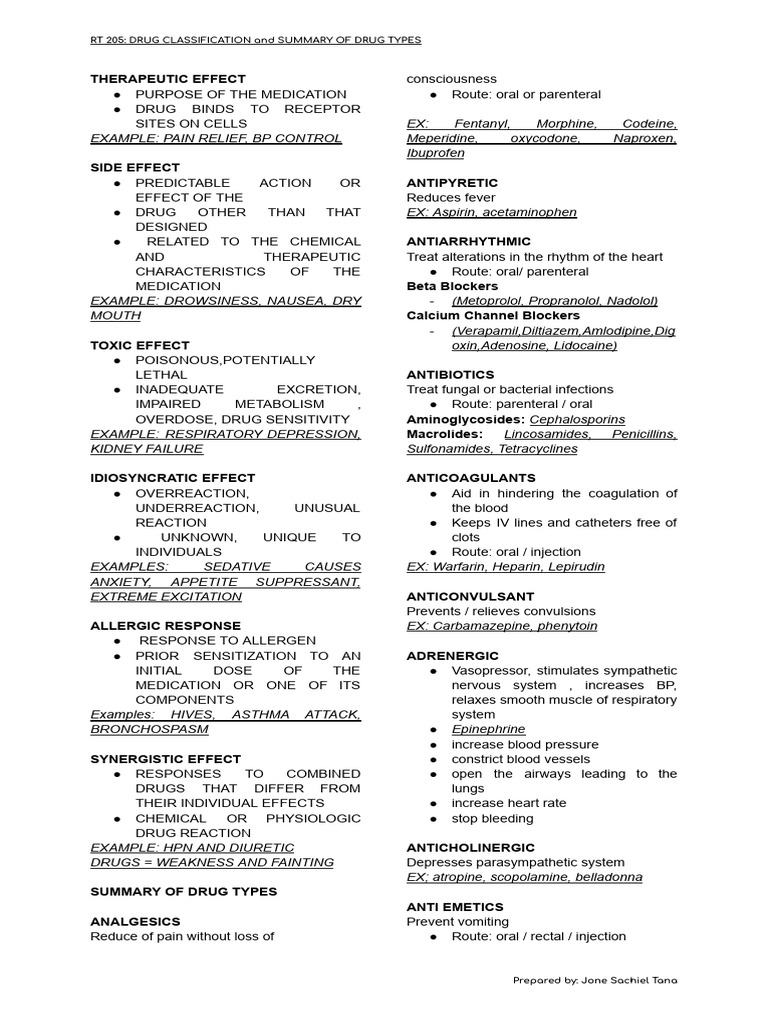 RT 205 - Drug Classification Summary of Drug Types 1 | PDF | Opioid ...