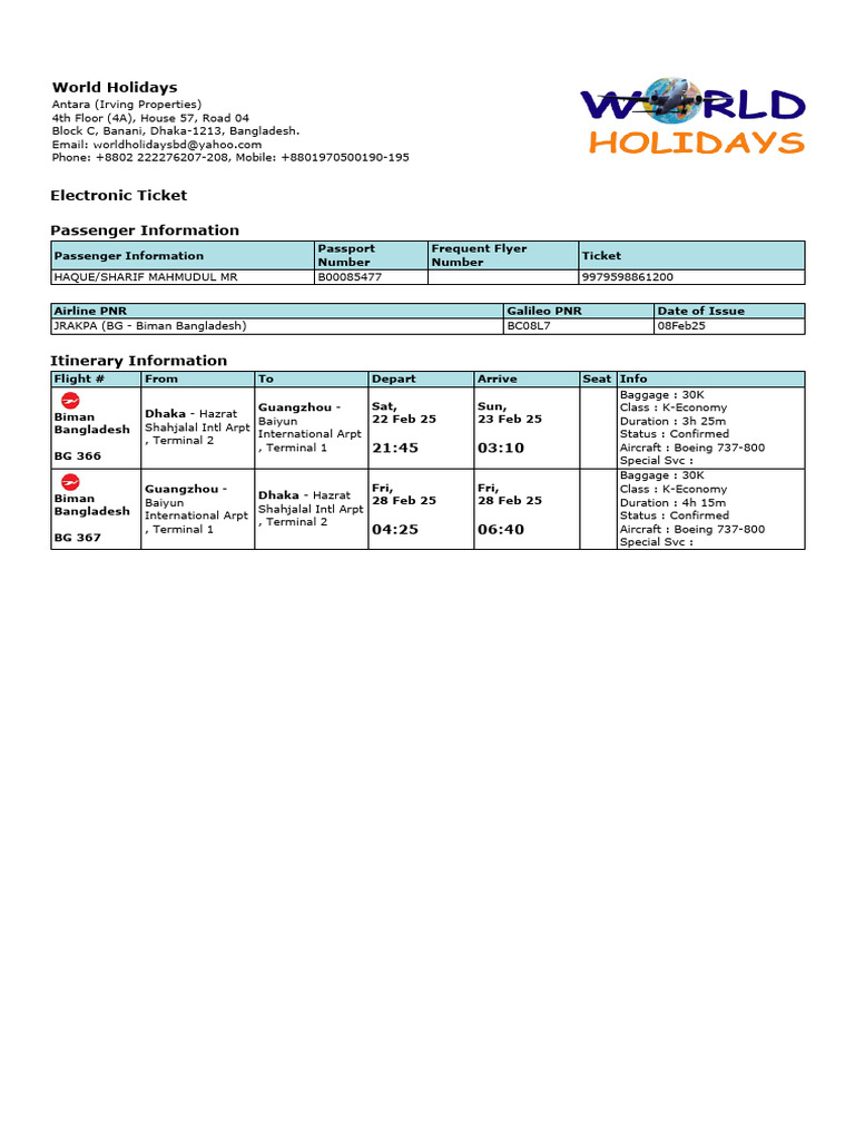 Biman Ticket | PDF | Airlines | Aviation