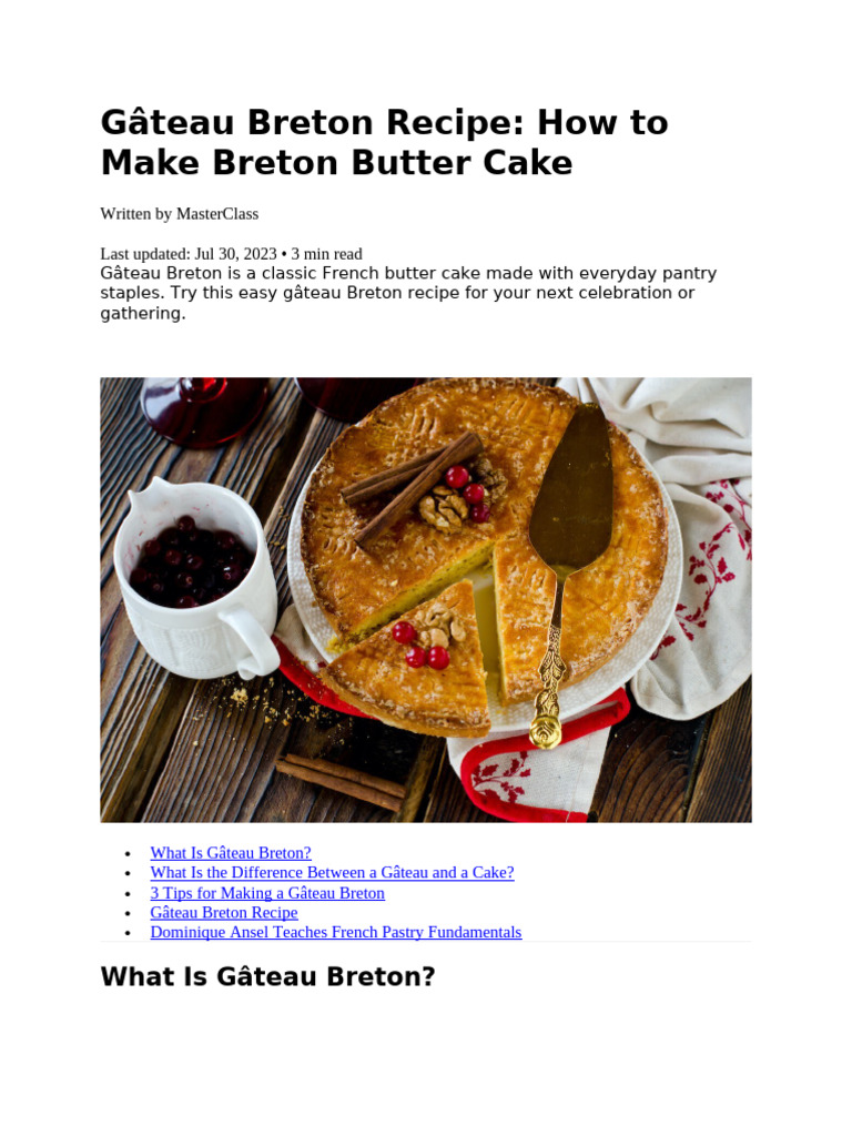 Gâteau Breton: French Butter Cake Recipe | PDF | Cakes | Baked Goods