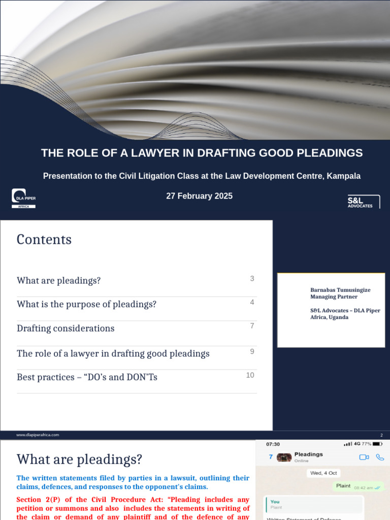 The Role of a Lawyer in Drafting Good Pleadings - Final | PDF | Pleading | Lawsuit