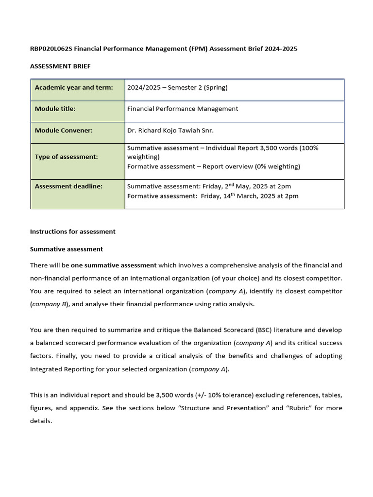 RBP020L062S FPM Assessment Brief 2024-25 - Final | PDF | Theory | Analysis