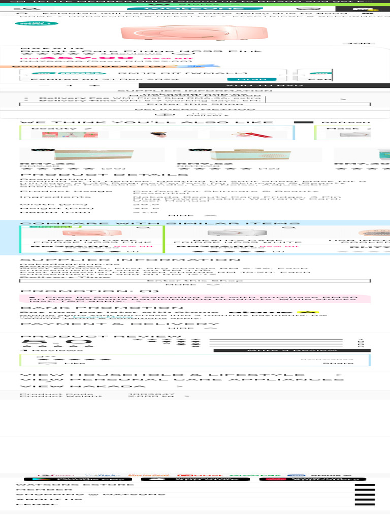 NAKADA, Beauty Care Fridge NC33 Pink Watsons Malaysia | PDF