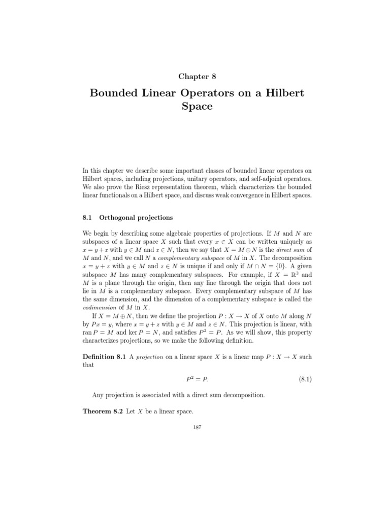 Bounded Linear Operators On A Hilbert Space | PDF | Hilbert Space | Banach Space