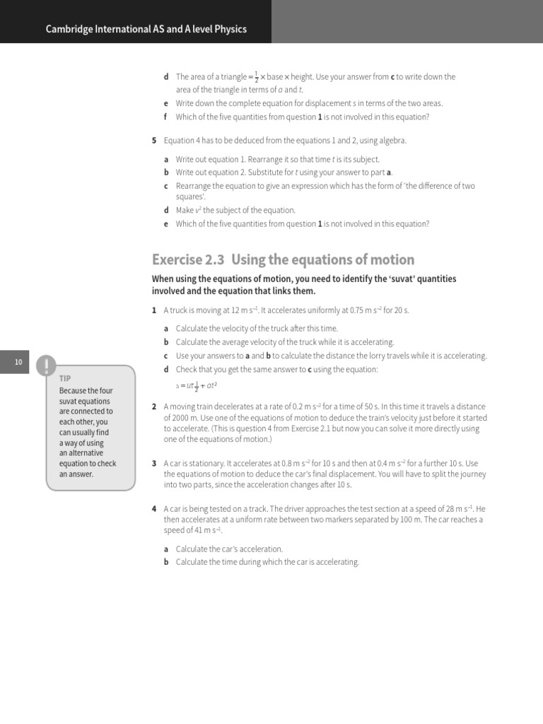 suvat worksheet | PDF | Acceleration | Force