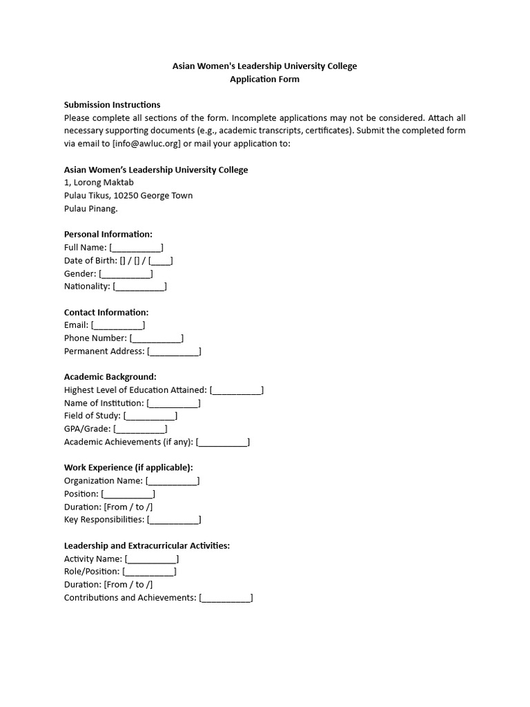 AWLUC Student Application Form | PDF