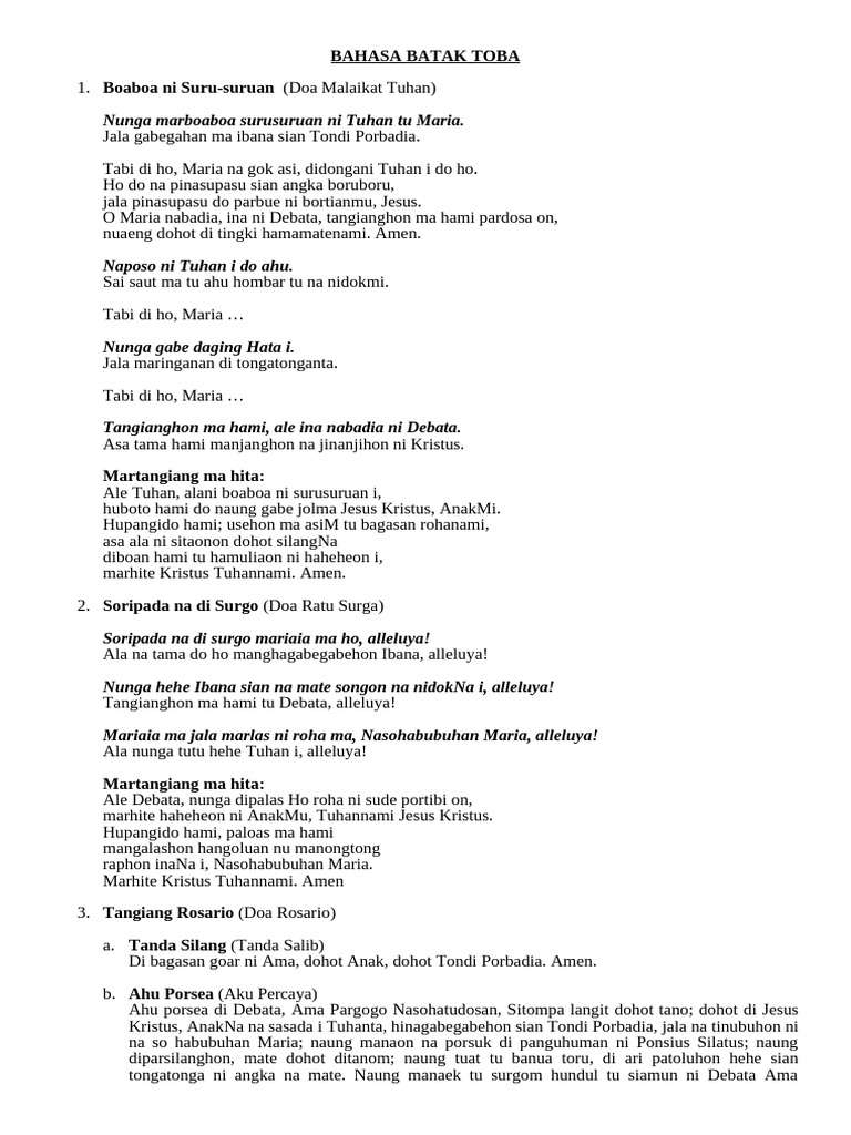 Oraciones en Bahasa Batak Toba | PDF