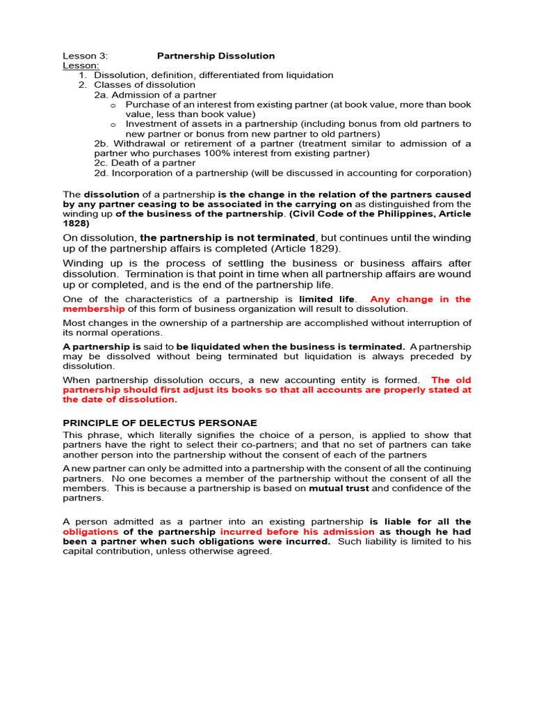 Lesson 3 - Partnership Dissolution | PDF | Debits And Credits | Partnership
