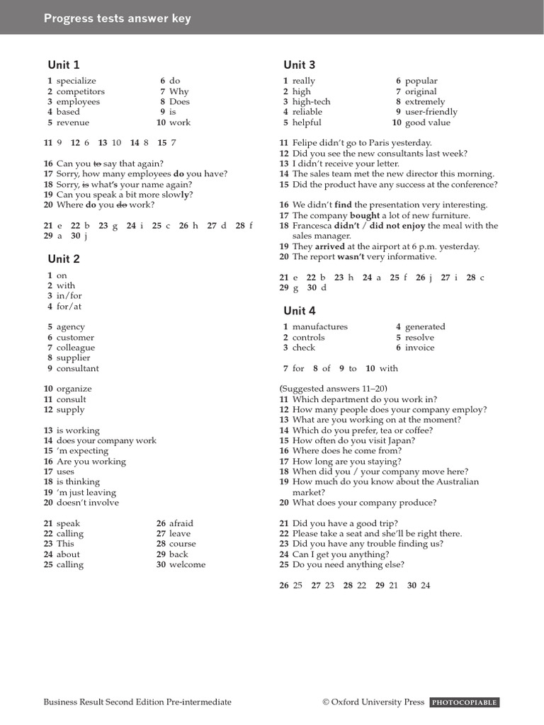 BR2e Pre-Intermediate Progress Tests Answer Key | PDF | Recycling ...