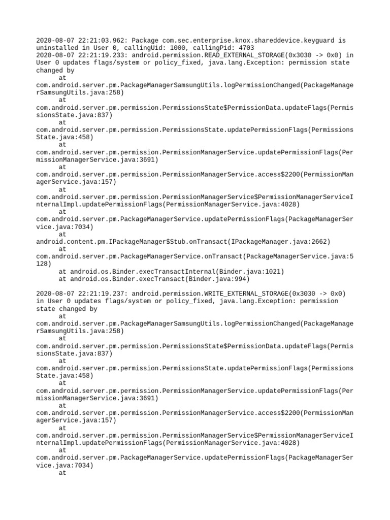 Android Permission Logs | PDF | Operating System Families | Embedded Linux Distributions