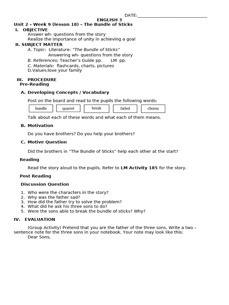 Teaching Unity Through "The Bundle of Sticks" | PDF
