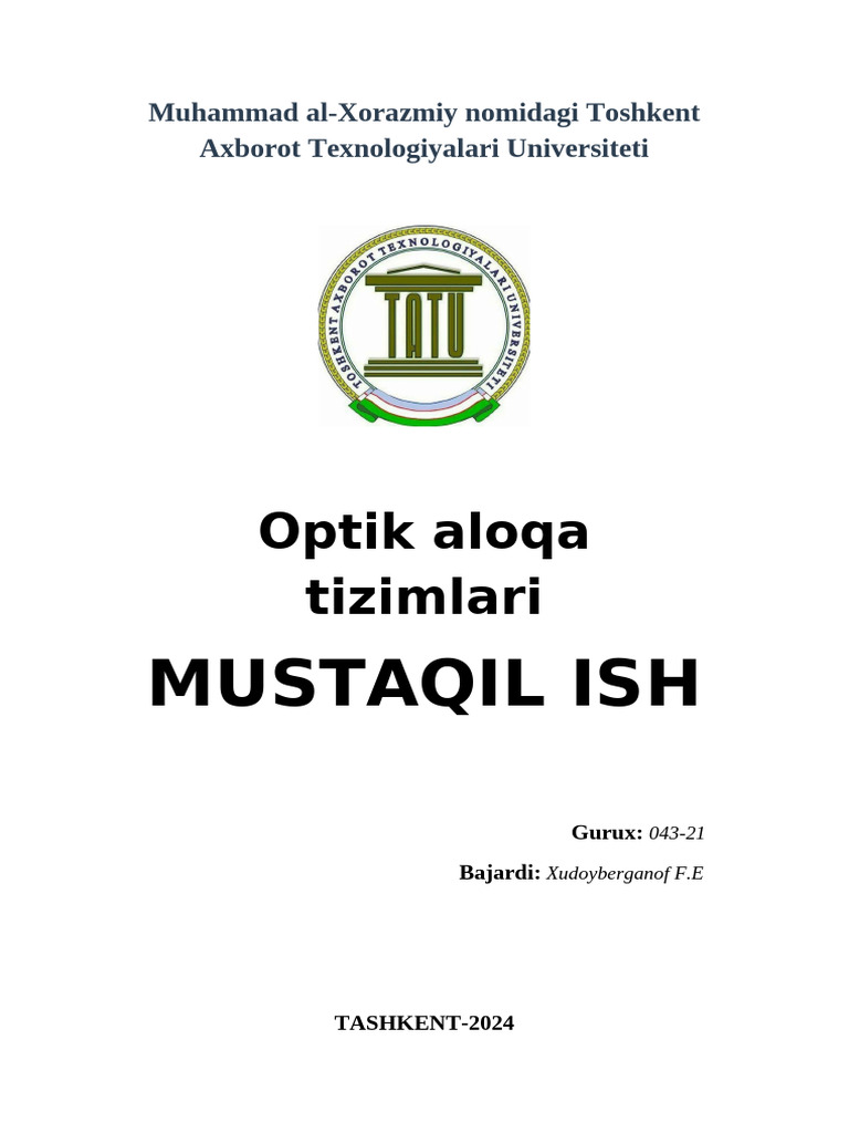 Optik a 1MI Farxod | PDF