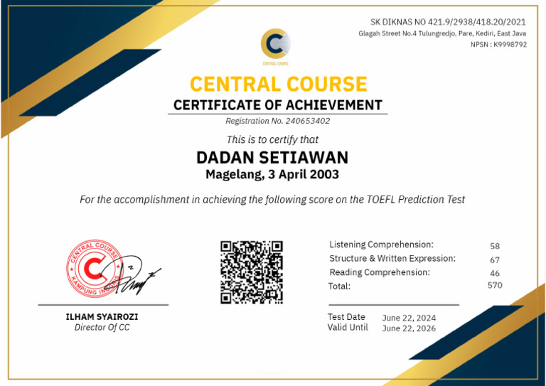 DADAN SETIAWAN Toefl | PDF