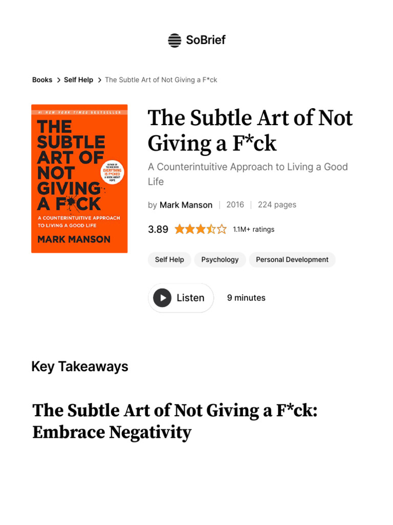 Subtle Art of Not Giving a F*ck PDF Guide | PDF | Self Esteem ...