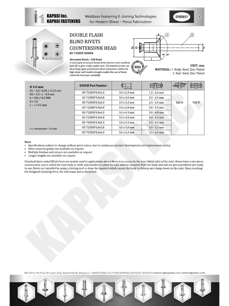 KAPASI KF-72SSDF Series Rivet - Datasheet | PDF