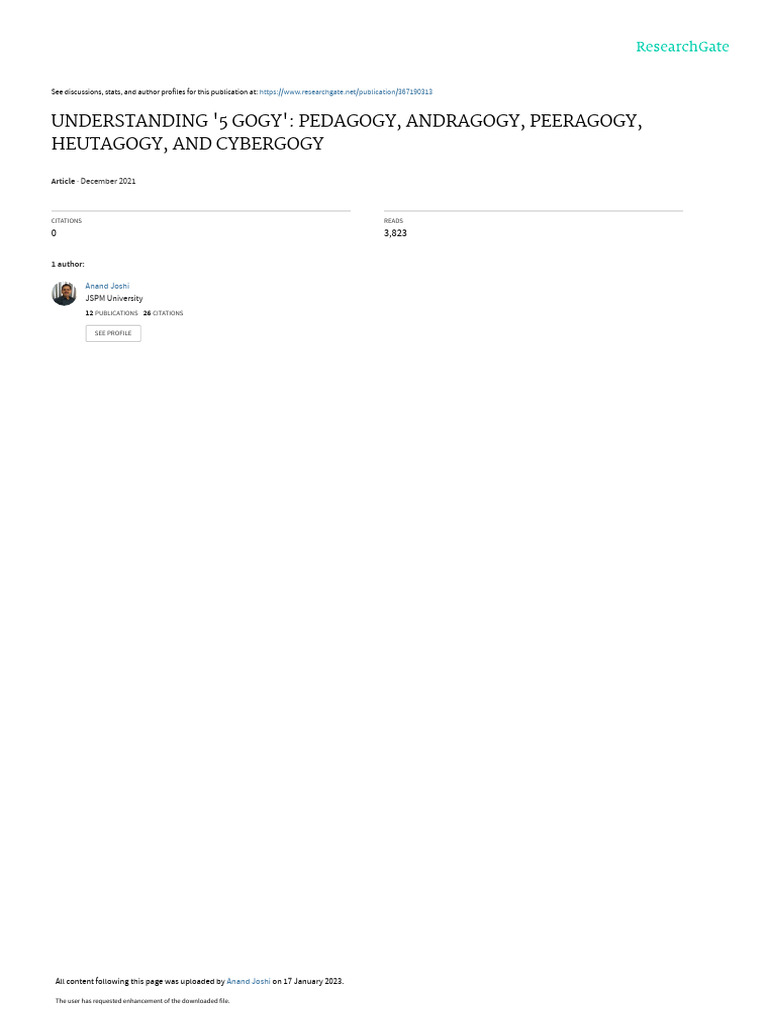 Understanding 5 Gogy Pedagogy Andragogy Peeragogy Heutagogy and Cybergogy | PDF | Learning ...