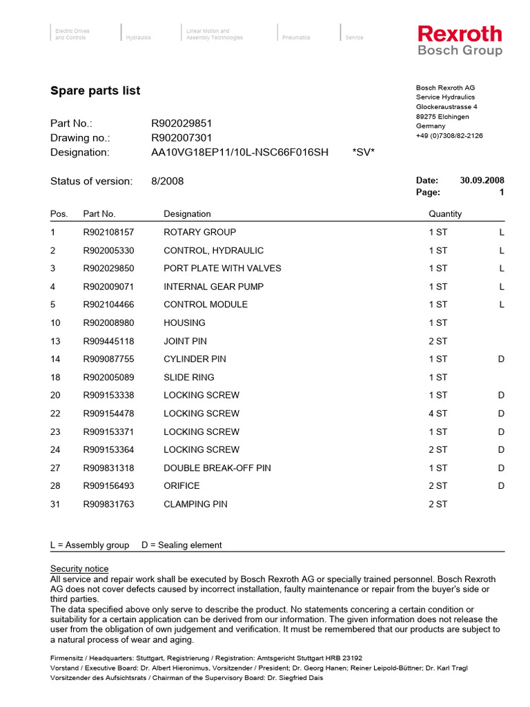 Bosch Rexroth Spare Parts Guide | PDF | Valve | Pump