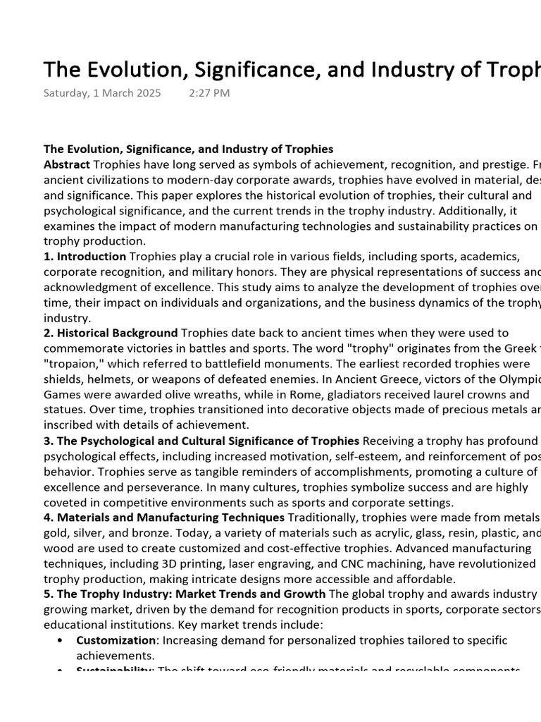 Evolution and Trends in Trophy Industry | PDF