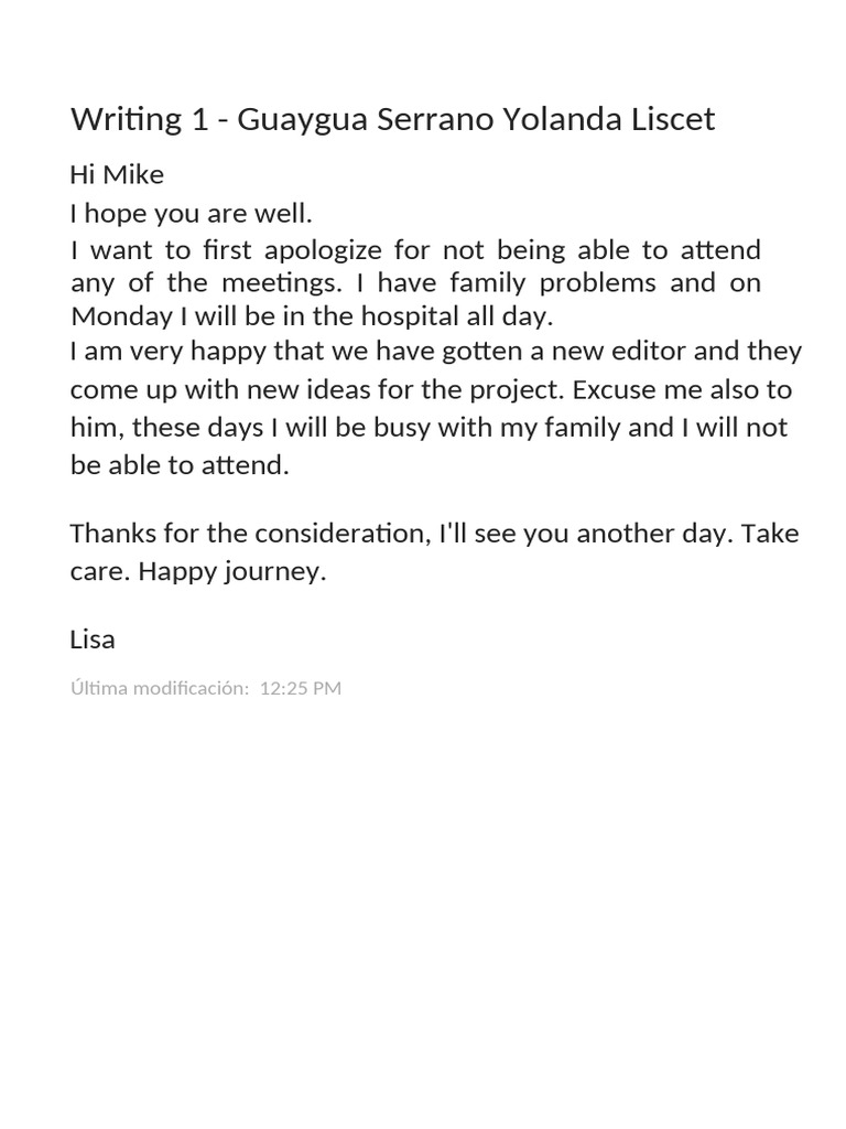 Apology for Meeting Absence | PDF