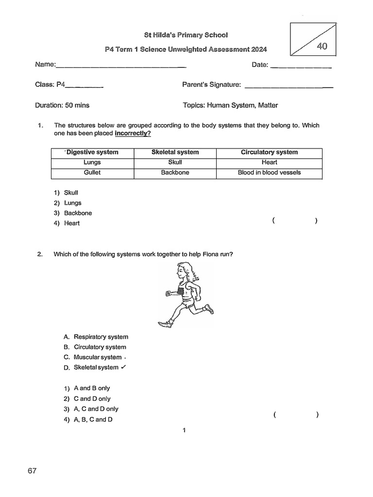 P4 Science WA1 2024 StHilda Exam Papers | PDF