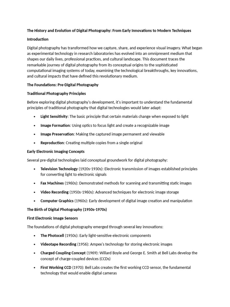 Evolution of Digital Photography History | PDF | Digital Single Lens ...
