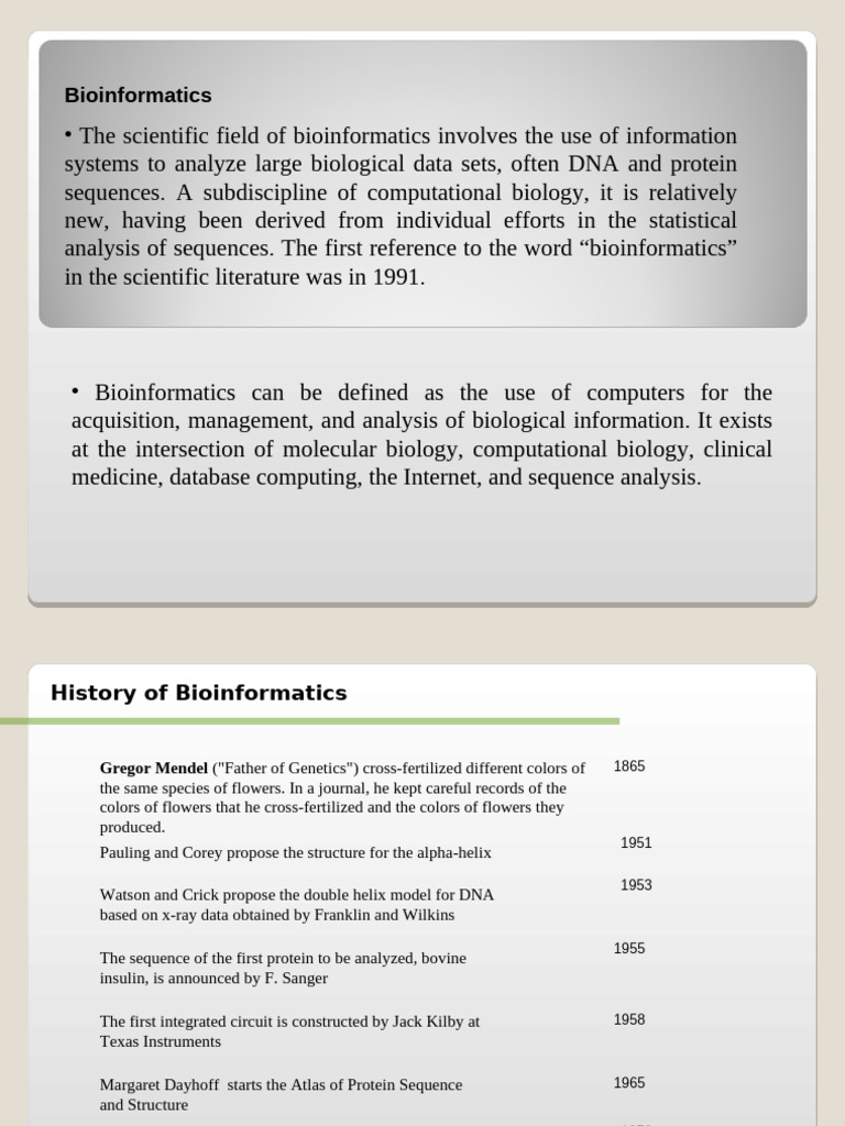 History and Evolution of Bioinformatics | PDF | Bioinformatics | Dna ...