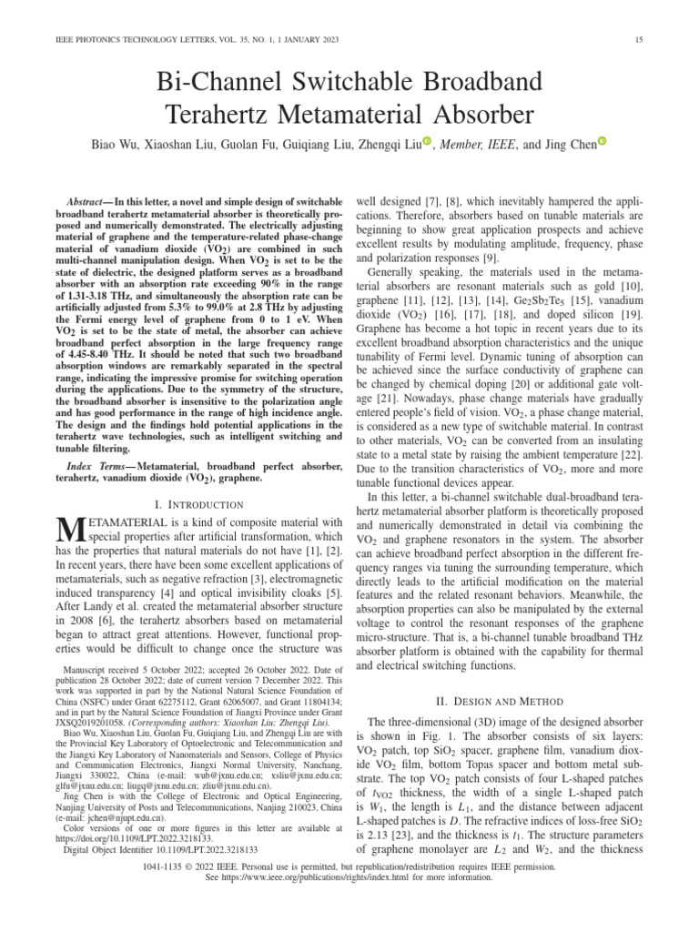 Bi-Channel Switchable Broadband Terahertz Metamaterial Absorber | PDF | Metamaterial | Terahertz ...