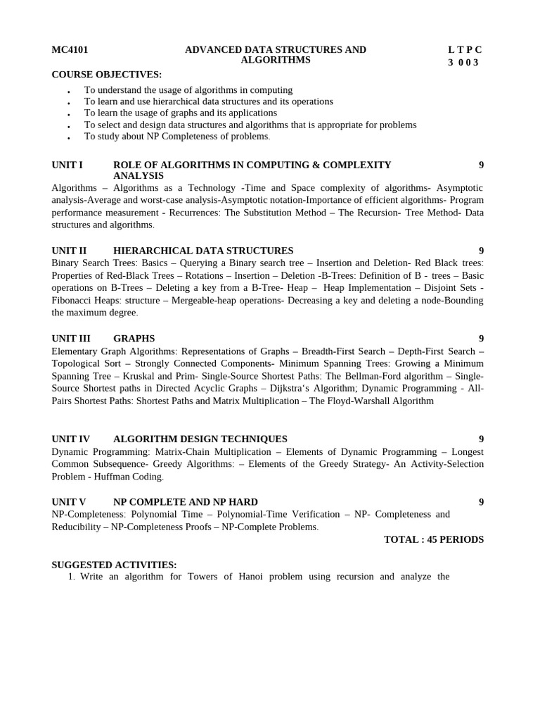 Mc4101 - Adsa Notes | PDF | Time Complexity | Program Evaluation