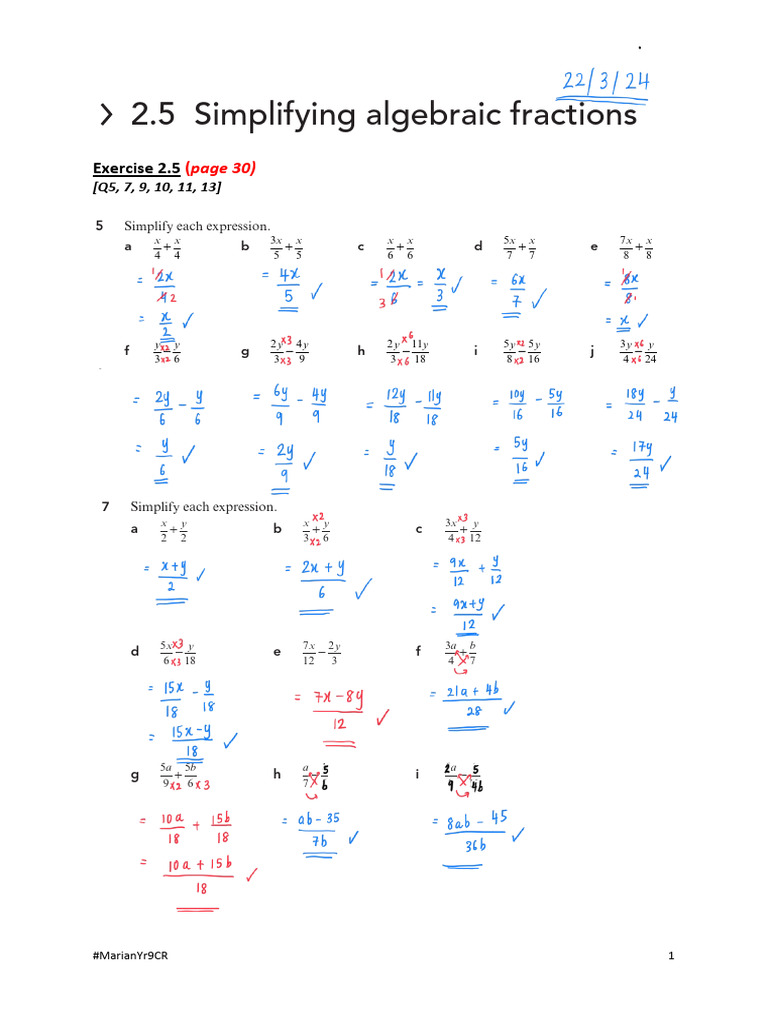 2.5 Simplifying Algebraic Fractions WB | PDF | Mathematical Concepts | Lexicology