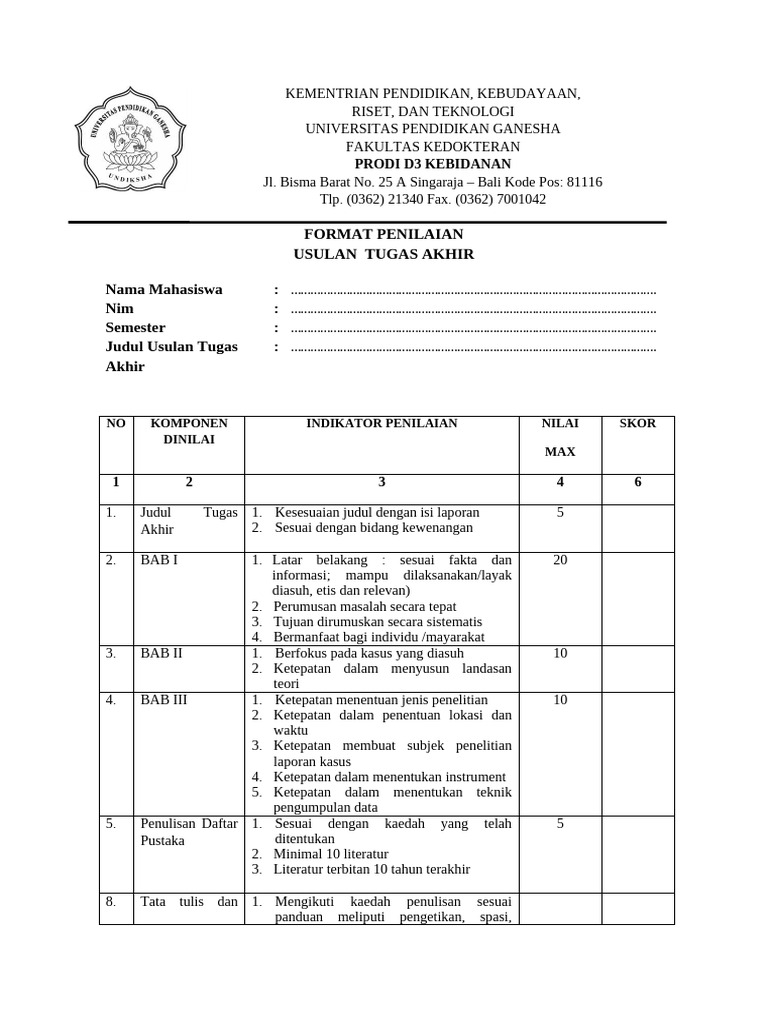 FORMAT PENILAIAN PROPOSAL | PDF