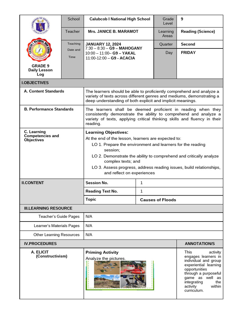 Session 1 Lesson Plan Reading | PDF | Learning | Constructivism ...