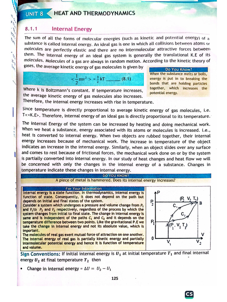 Internal Energy and Ideal Gas Equation | PDF