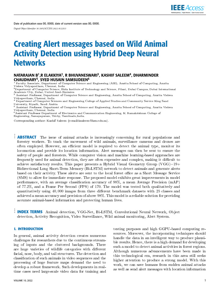Wild Animal Activity Detection Alerts | PDF | Deep Learning | Applied ...