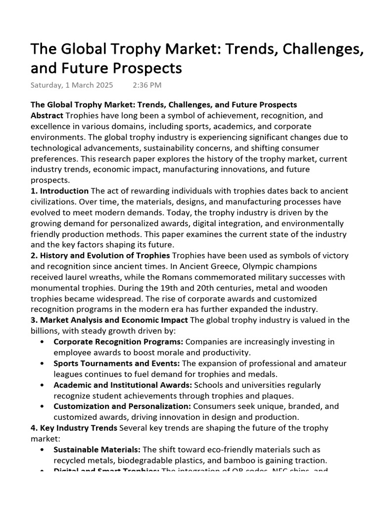 The Global Trophy Market Trends, Challenges, and Future Prospects | PDF | 3 D Printing ...