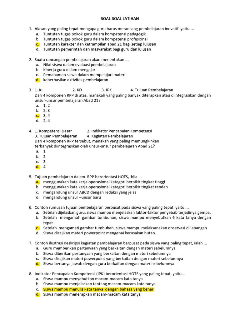 UP Refleksi Pembelajaran (Soal) TIK | PDF