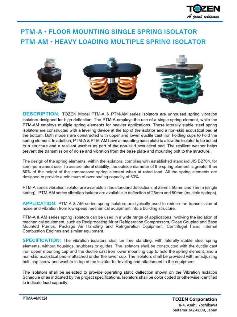TOZEN Spring Vibration Isolators | PDF | Screw | Manufactured Goods