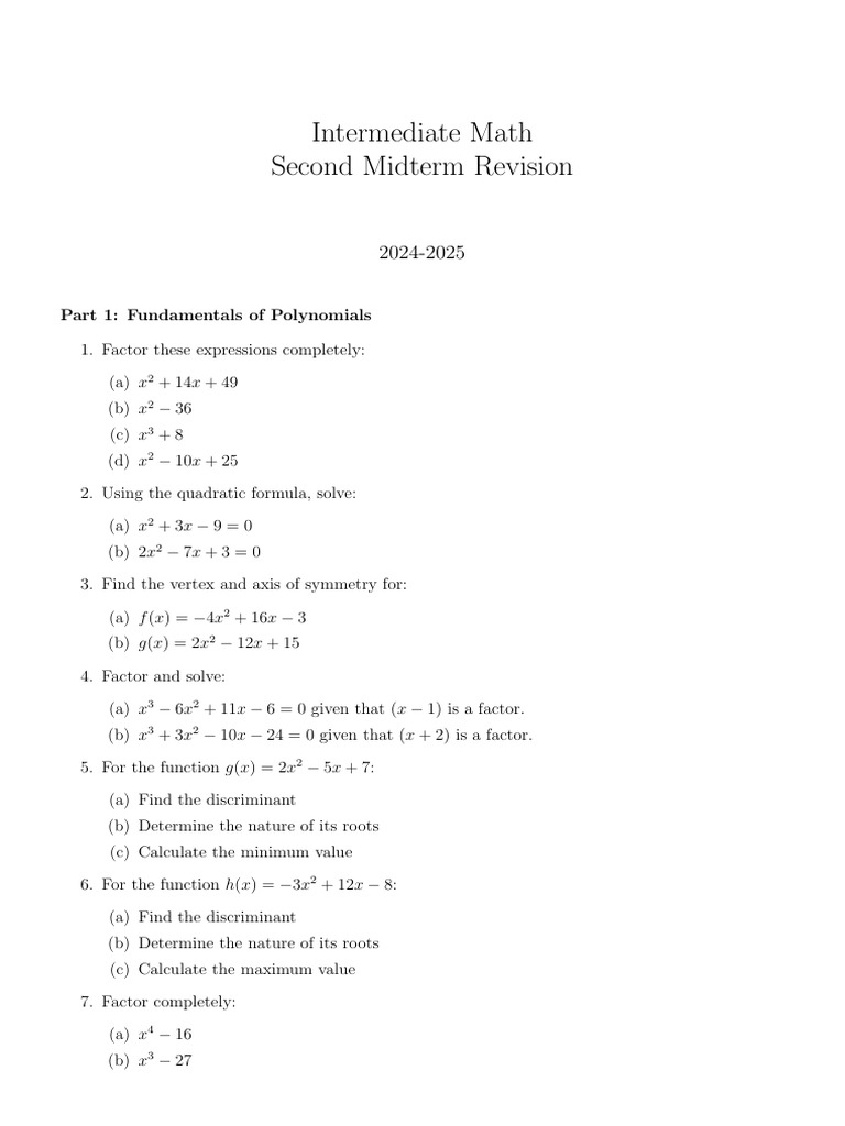 Inter Second Midterm Revision | PDF | Elementary Mathematics | Numerical Analysis