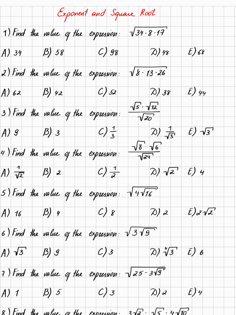 Exponent and Square Root | PDF