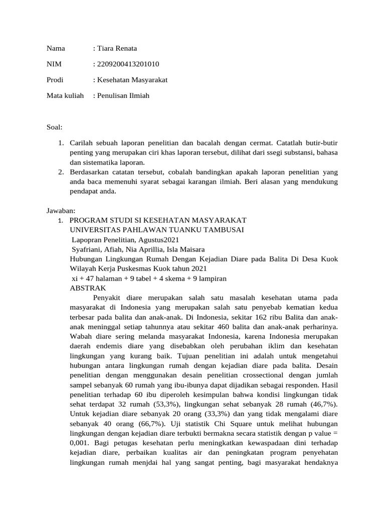 Tugas 1 Penulisan Ilmiah Tiara Renata | PDF