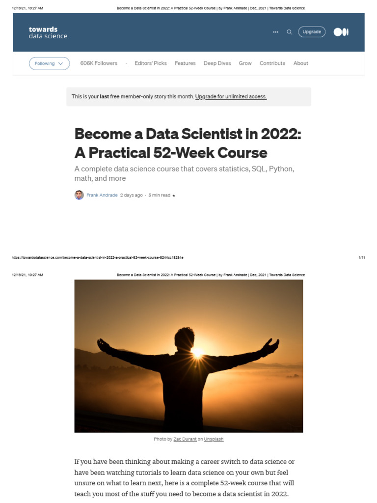 Become A Data Scientist in 2022 - A Practical 52-Week Course - by Frank Andrade - Dec, 2021 ...