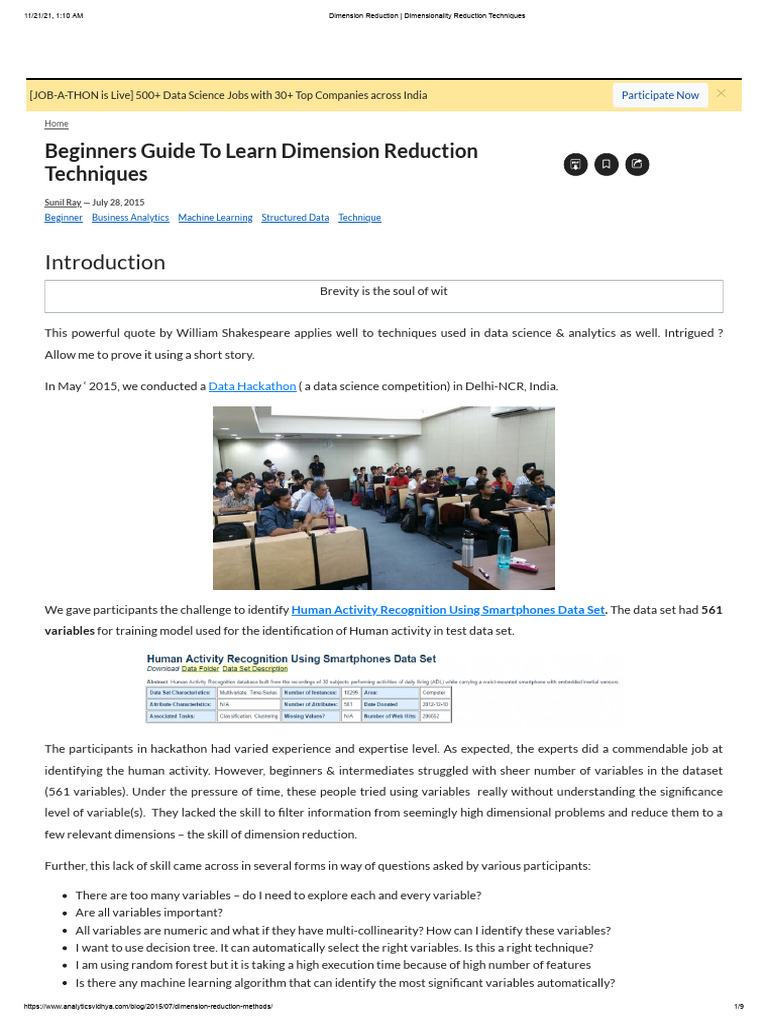 Dimension Reduction - Dimensionality Reduction Techniques | PDF | Principal Component Analysis ...