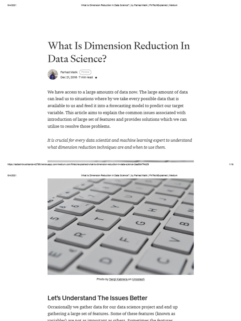 What Is Dimension Reduction in Data Science - by Farhad Malik - FinTechExplained - Medium | PDF ...